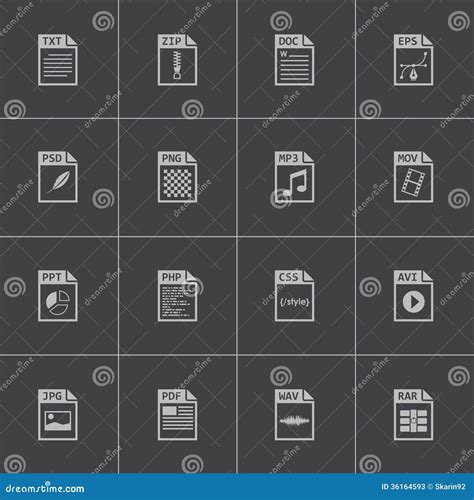 Vector Black File Type Icons Set Stock Photos Image