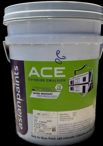 Asian Paints Ace Exterior Emulsion Packaging Size 20L At Rs 3600