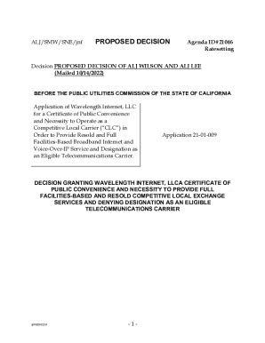 Fillable Online Docs Cpuc Ca PROPOSED DECISION Agenda ID 20271 REV 1