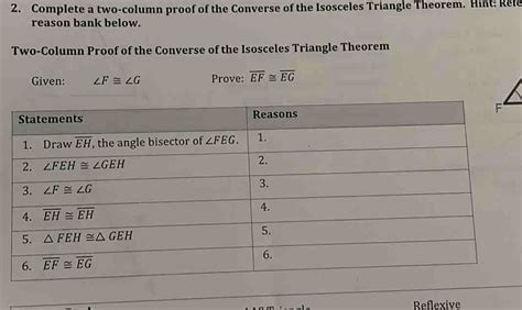 Complete A Two Column Proof Of The Converse Of The Isosceles