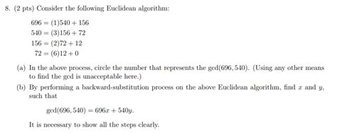 solved 2 pts consider the following euclidean algorithm