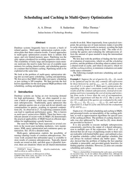 pdf scheduling and caching in multiquery optimization