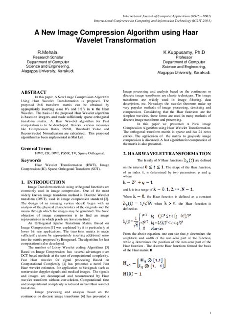 pdf a new image compression algorithm using haar wavelet transformation r mehala