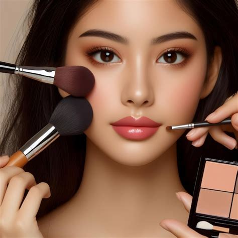 Premium Photo Asian Womans Makeup Face Woman Testing Cosmetics