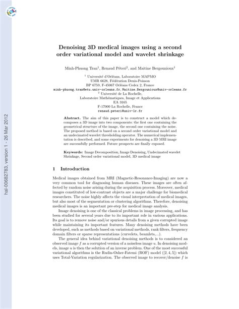 pdf denoising 3d medical images using a second order variational model and wavelet shrinkage