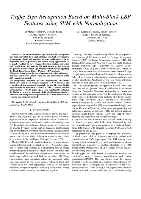 pdf traffic sign recognition based on multi block lbp features using svm with normalization