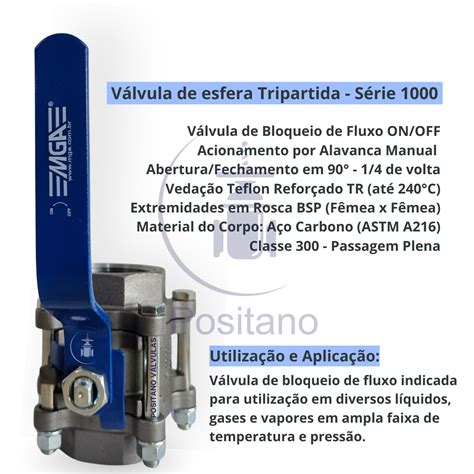 Válvula de Esfera Tripartida S1000 A C BSP CL300 Passagem Plena MGA