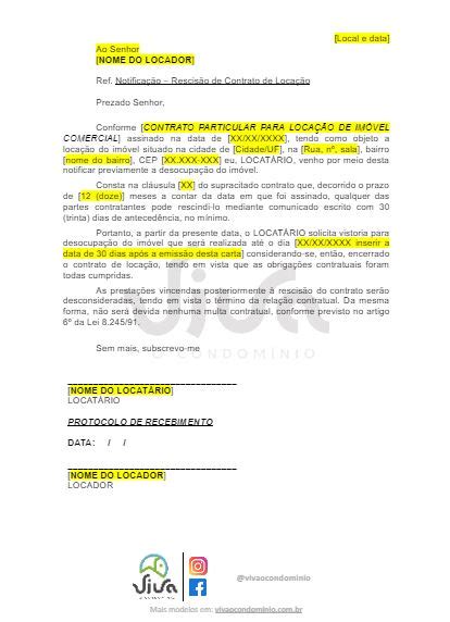 Modelo De Carta De Rescis O De Contrato De Aluguel De Imovel Comercial