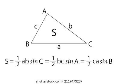 Formulas Finding Area Triangle Using Trigonometric Stock Vector