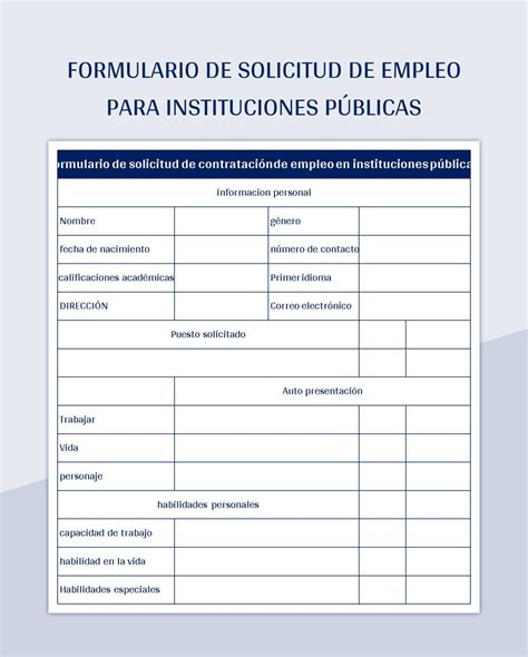 Plantilla De Excel Formulario De Solicitud De Empleo Para Instituciones