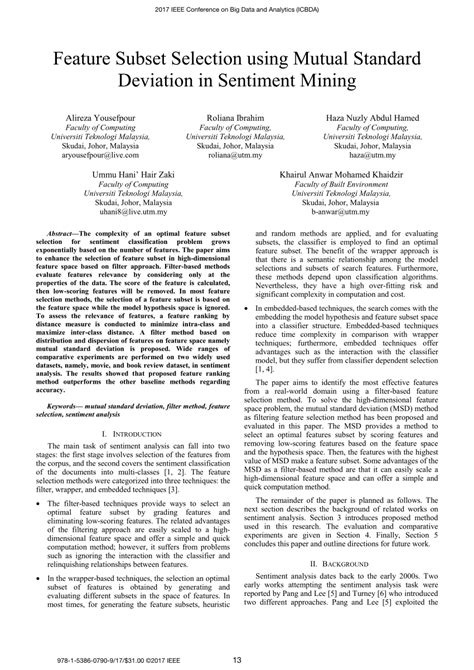 pdf feature subset selection using mutual standard deviation in sentiment mining