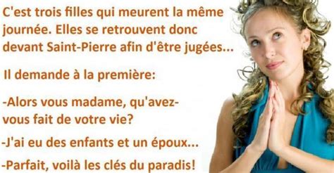 Blague drôle trois filles meurent le même jour et se retrouvent devant