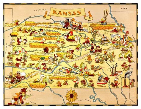 KANSAS MAP High Res Digital Image Fun Picture Map To Print Etsy