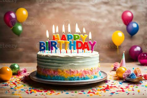 Happy Birthday Cake With Candles AI Generated 33767101 Stock Photo At