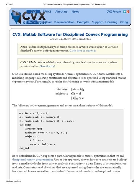 cvx matlab software for disciplined convex programming cvx research inc pdf matlab