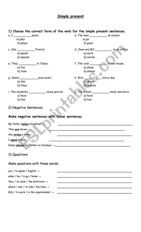 Printable Exercises On Simple Present Tense Letter