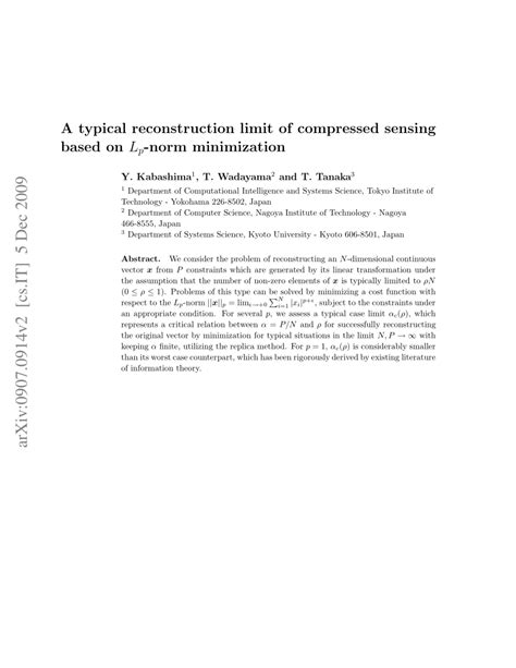 pdf a typical reconstruction limit of compressed sensing based on lp norm minimization
