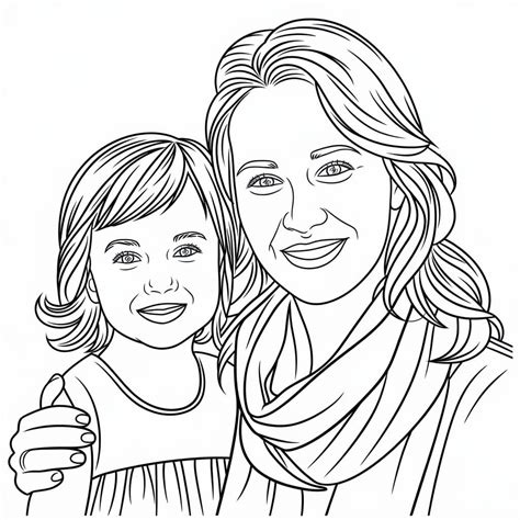 Desenhos de Mãe e Filha Realistas para Colorir e Imprimir