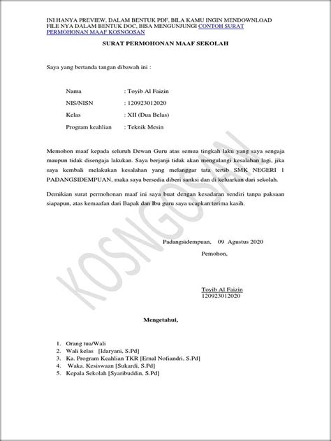 Contoh Surat Permohonan Maaf Pribadi Doc Surat Permohonan Desain