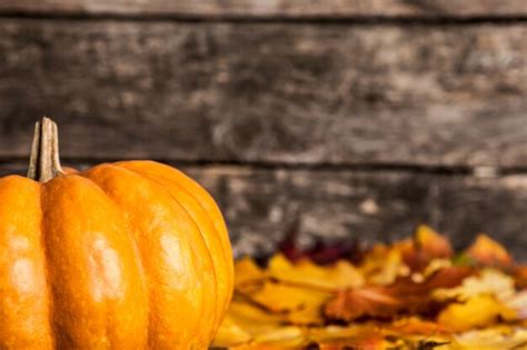 Premium Photo Autumn Border From Pumpkin And Maple Leaves On Wooden