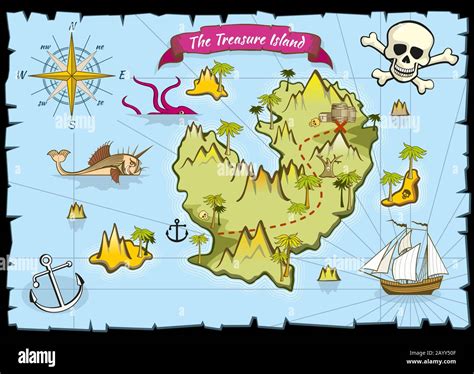 Mapa De Color Del Tesoro Pirata Vectorial Mapa Pirata Y Mar De