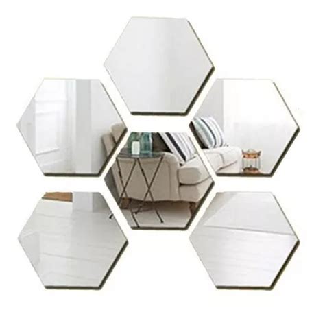Pack X Vinilo Espejo Pared Adhesivo Hexagonal Decorativo