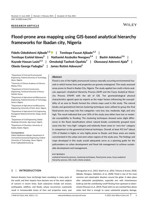 pdf flood prone area mapping using gis based analytical hierarchy frameworks for ibadan city