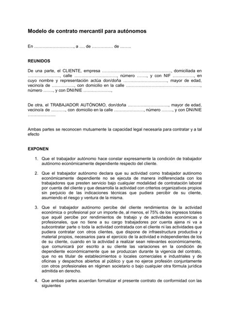 Modelo contrato mercantil autónomo