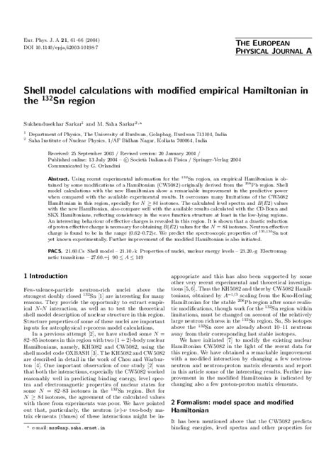 pdf shell model calculations with modified empirical hamiltonian in the 132sn region m saha