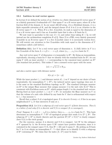 13 1 lattices in real vector spaces