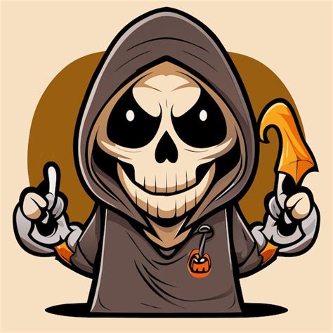 Parca muerte fumeta cráneo halloween dibujado a mano dibujos animados