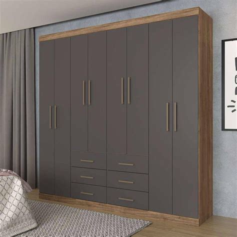 Guarda Roupa Casal Liverpool 8 Portas 6 Gavetas Atacama Grafite Santos