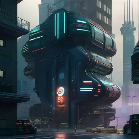 Cyberbunk Neon Infrastructure Building Stable Diffusion Prompt