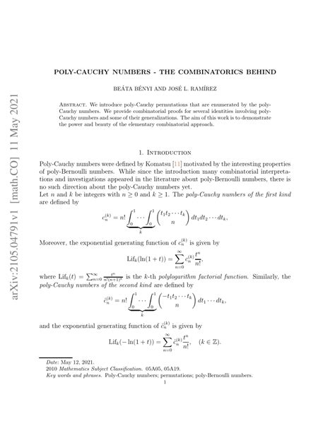 pdf poly cauchy numbers the combinatorics behind