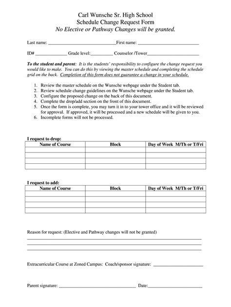 Work Schedule Change Request Form Template