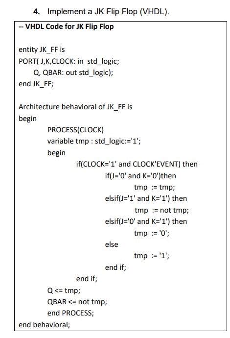 solved 4 implement a jk flip flop vhdl vhdl code for