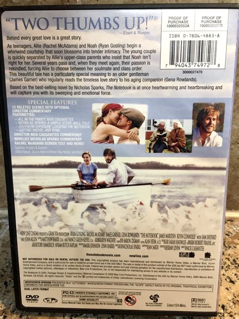 The Notebook Dvd Ryan Gosling Rachel Mcadams Ships Free Same Day With