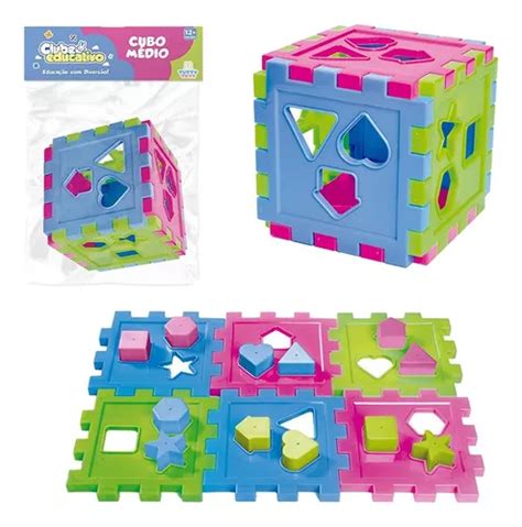 Brinquedo Bebê Cubo Didático Encaixe Blocos Educativo Cor Sortida