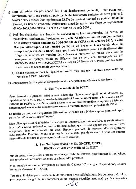 Cameroon Info Net Cameroun Droit de réponse de Mr Essimi Menye au