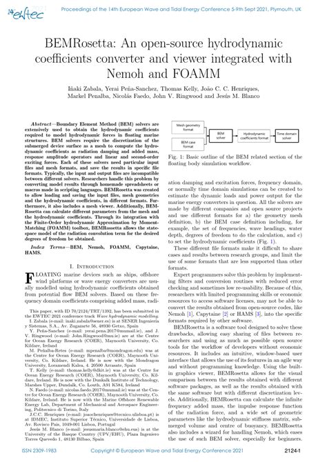 pdf bemrosetta an open source hydrodynamic coefficients converter and viewer integrated with