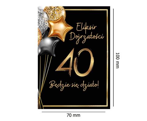 Naklejki na Butelki na 40 Urodziny Złoty Eliksir 10 sztuk s