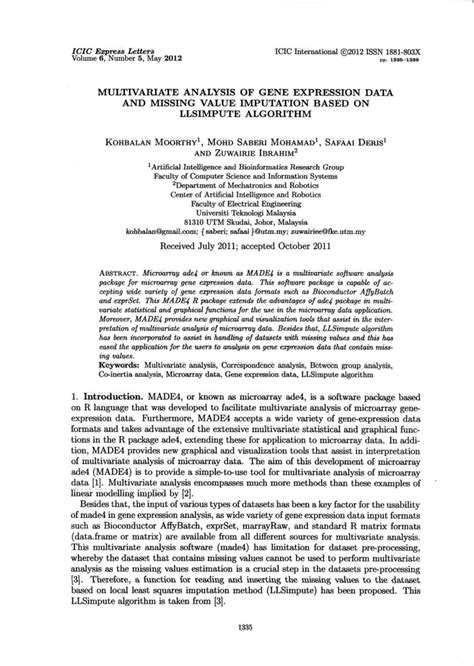 pdf multivariate analysis of gene expression data and missing value imputation based on