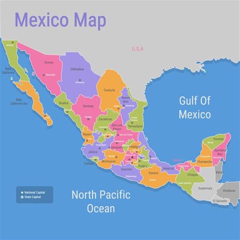 Colorful Mexico Political Map With Clearly Labeled Off