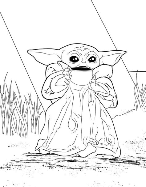 Dibujos De Baby Yoda Feliz Para Colorear Para Colorear Pintar E