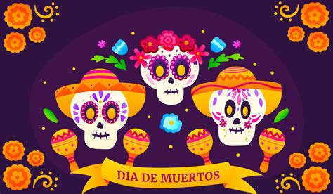 pancarta de saludo del día de los muertos con coloridas calaveras de
