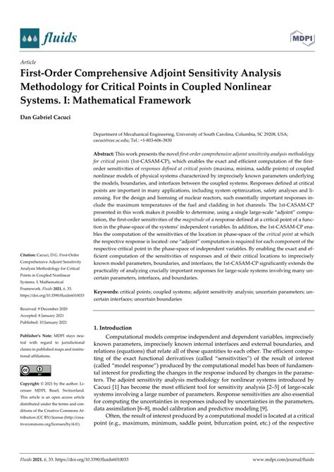 pdf first order comprehensive adjoint sensitivity analysis methodology for critical points in