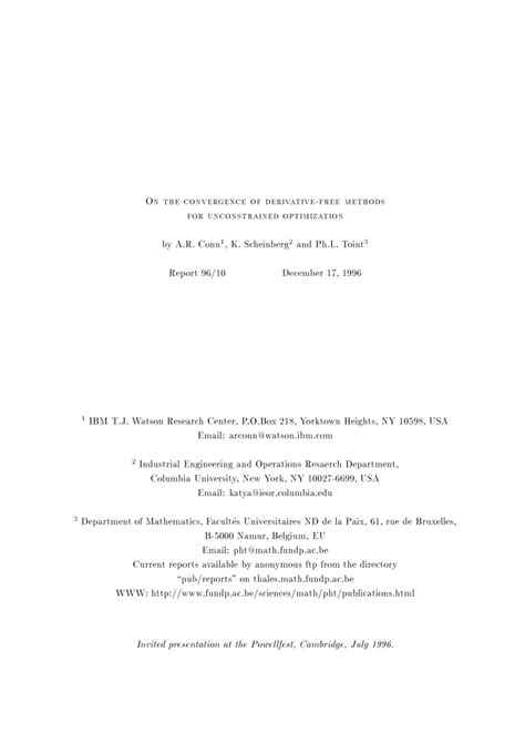 pdf on the convergence of derivative free methods for unconstrained optimization