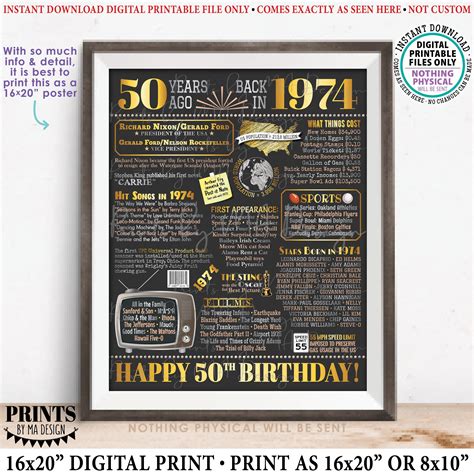 50th Birthday Poster Board Back In The Year 1974 Flashback 50 Years