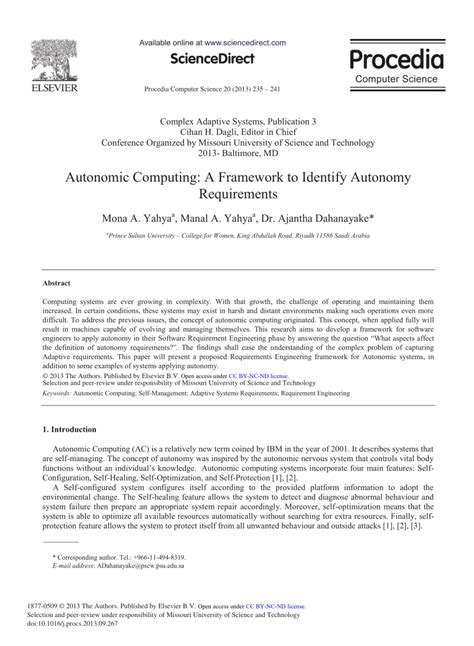 pdf autonomic computing a framework to identify autonomy requirements