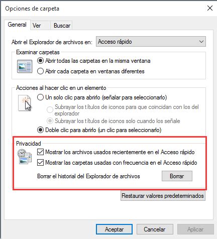 Desactivar el acceso rápido en windows 10